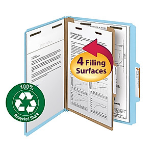 Smead 100% Recycled Pressboard Classification File Folder, 1 Divider, 2" Expansion, Letter Size, Blue, 10 per Box (13721)