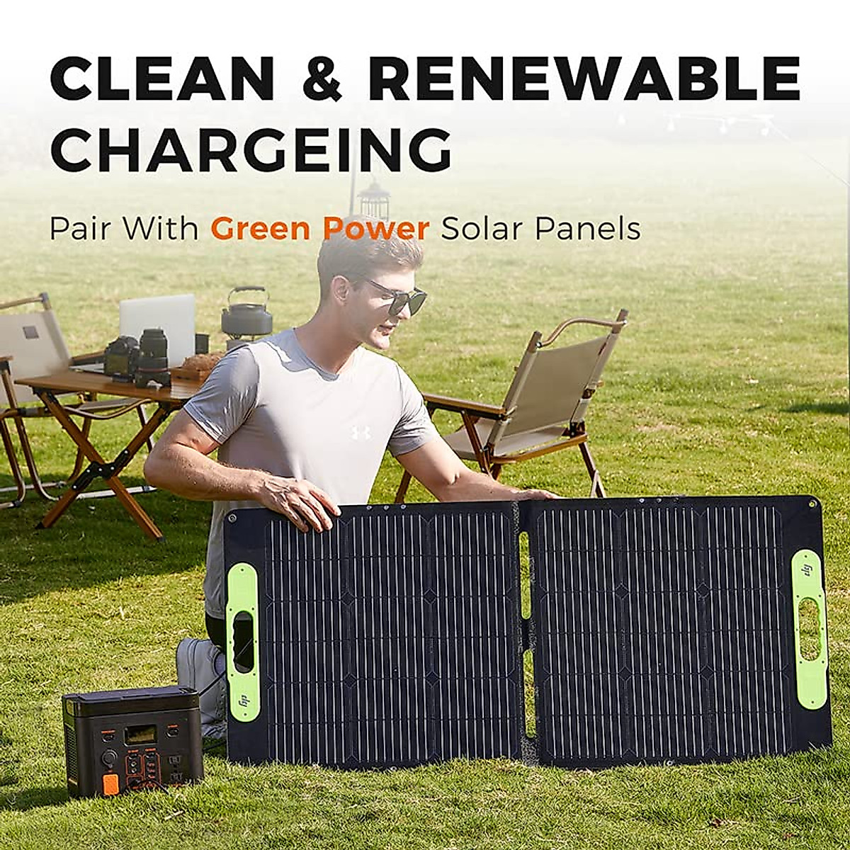 Solar Generator 320W Portable LiFePO4 Power Station 320Wh and Solar Panel 60W with 2 AC Outlet 110V/300W(Peak 480W), Solar Mobile Battery Backup for Outdoors Camping Travel Hunting Home Emergency