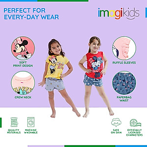 Disney Minnie Mouse Infant Baby Girls Graphic T-Shirt and Shorts Outfit Set Red/Light Blue 18 Months