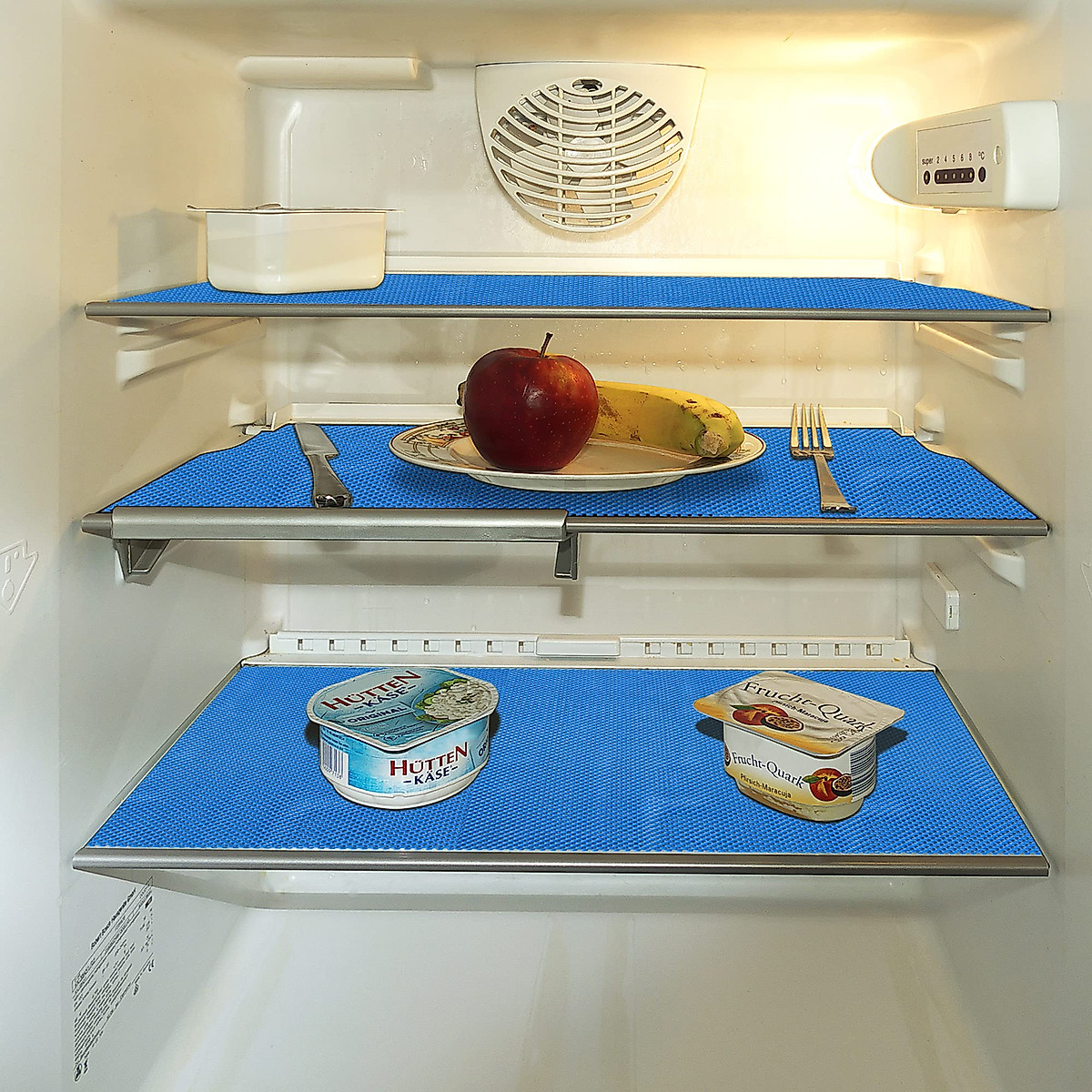 RAY STAR 12*48 inch Wire Shelf Liner for Kitchen Cabinets, Non-Adhesive Refrigerator Liners Washable, Vinyl Drawer Liner Non-Slip Bathroom Cabinet Liner Blue