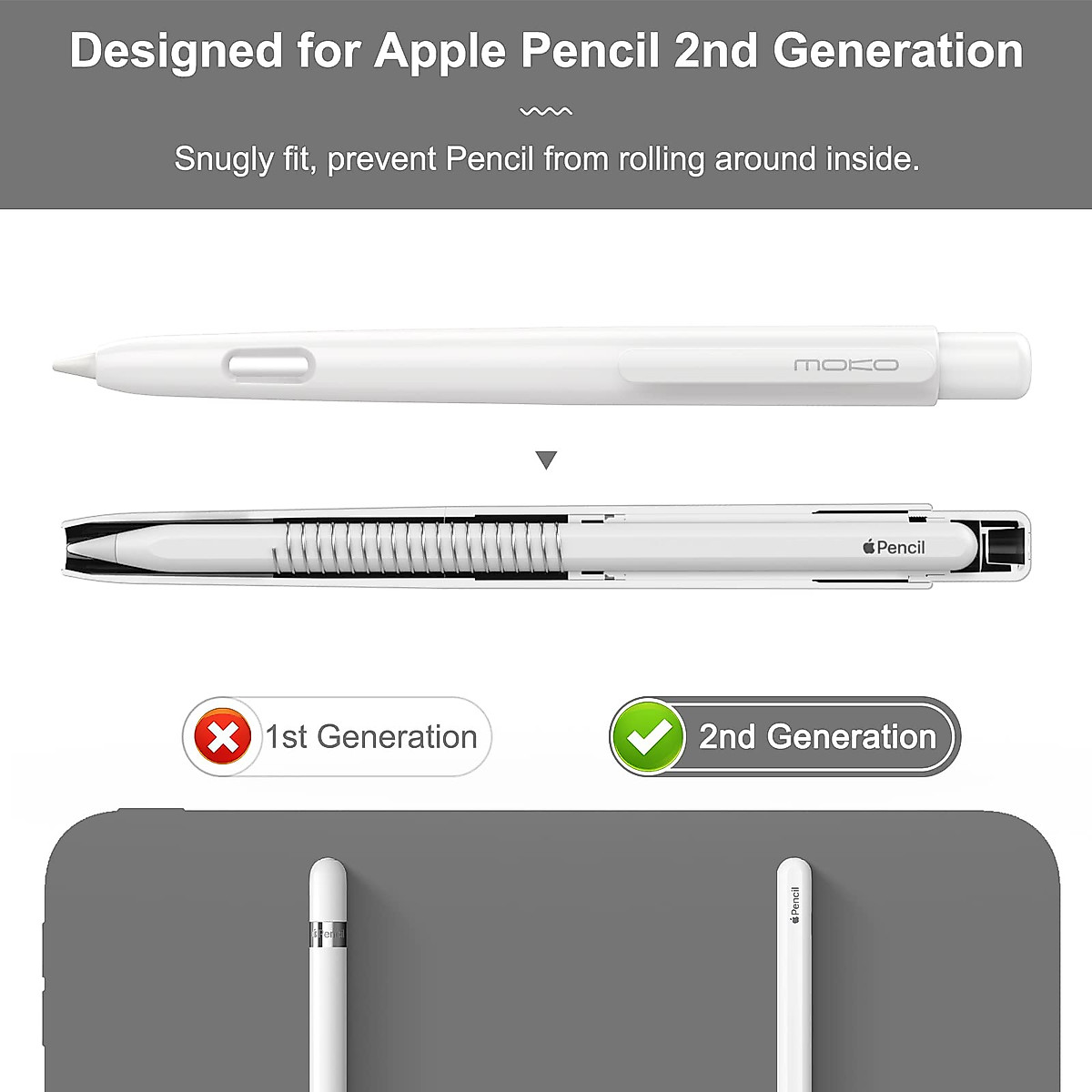 MoKo Holder Sleeve Compatible with Apple Pencil 2nd Generation, Retractable PC Pen Sleeve with Sturdy Clip for iPad Air 5th/4th Gen, iPad Pro 11/Pro 12.9 2021/2020, iPad Mini 6 2021, White