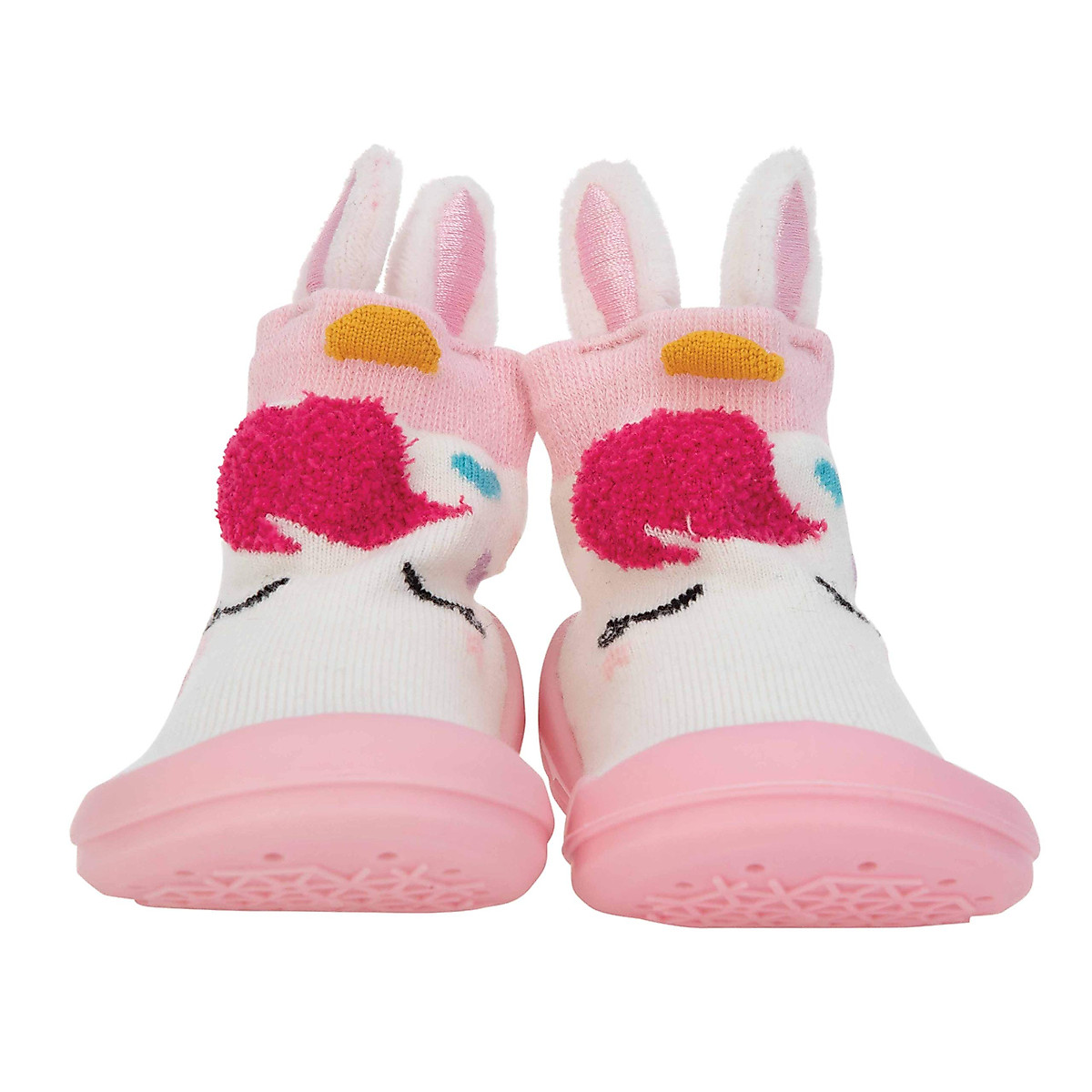 Nuby Snekz Comfortable Rubber Sole Sock Shoes for First Steps- Pink Unicorn/Large 22-30 Months