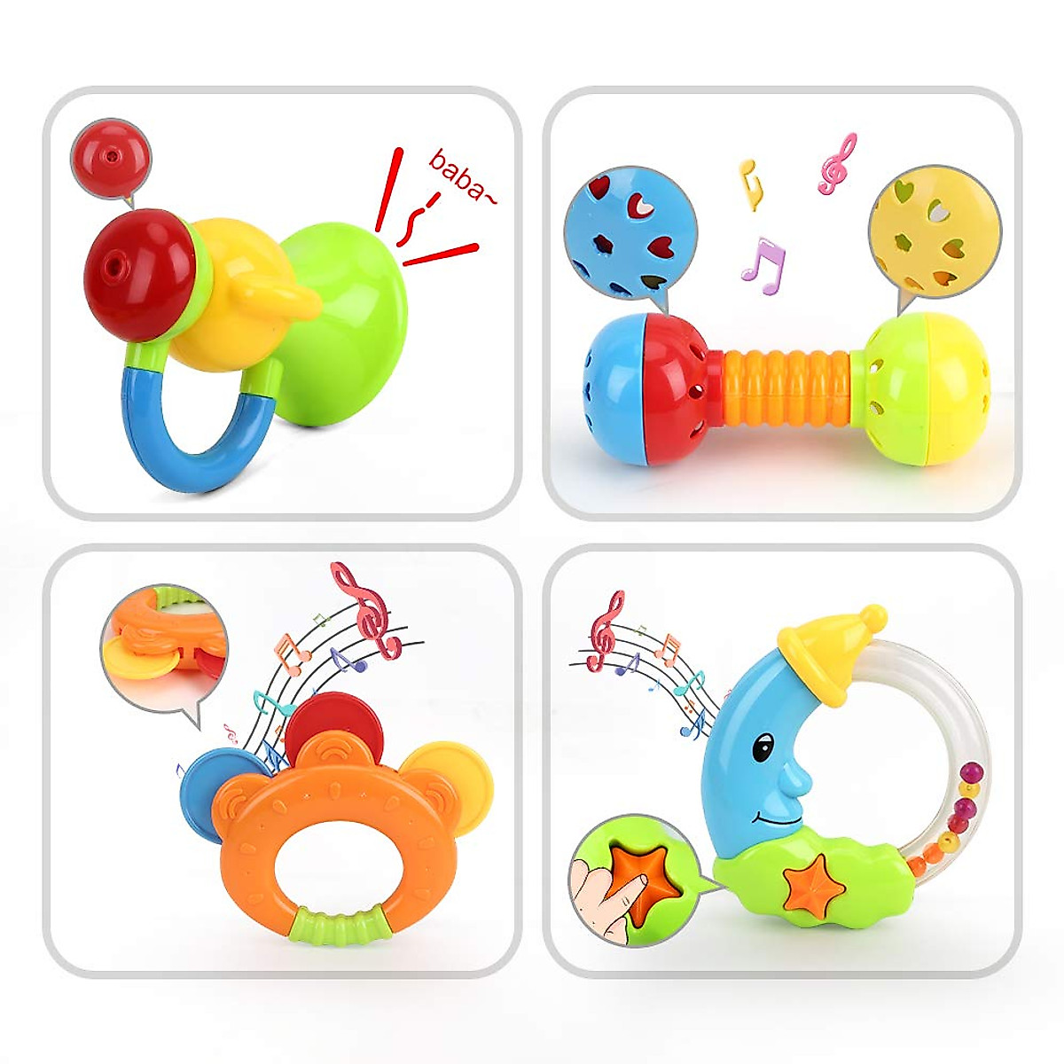 Baby Toys Rattles Teether and Shakers 9 PCS, Baby Newborn Set for Hand Development Early Educational Toys for 0+, 3, 6, 9, 12 Month Newborn Baby, Toddler