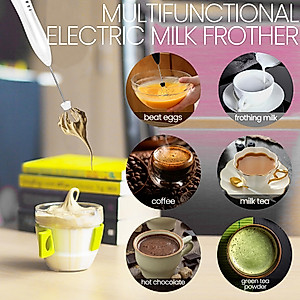 Handheld Milk Frother USB-C Rechargeable Electric Whisk Drink Foam Mixer with 3 Heads, 3 Speeds Adjustable White Mini Coffee Frother for Latte, Cappuccino, Hot Chocolate, Egg, Matcha