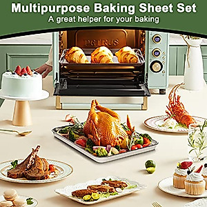 Baking Sheet Tray Cooling Rack with Silicone Mat Set, Stainless Steel Cookie Pan For Oven, Set of 9 (3 Sheets + 3 Racks Mats), Warp Resistant & Heavy Duty Easy Clean