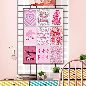 YZEASYPINK 120 Pcs Preppy Wall Collage Kit Aesthetic Pictures,Trendy Pink Photo Collage Kit,Preppy Room Decor Aesthetic,Preppy Things for Teen Girls,Cute Posters for posters for room aesthetic