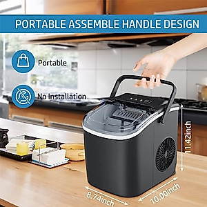 Harigal Countertop Ice Maker Machine with Handle, 26.5lbs in 24Hrs, 9 Ice Cubes Ready in 6 Mins, Smart Self-Cleaning, Portable Ice Makers Countertop for Home/Office/Party/RV(Black)