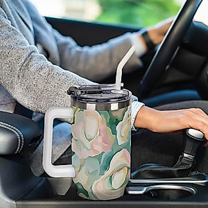 Oysters Watercolor Pattern Insulated Tumblers with Handle Stainless Steel Coffee Mug Funny Travel Cup with Lid Straw 40oz