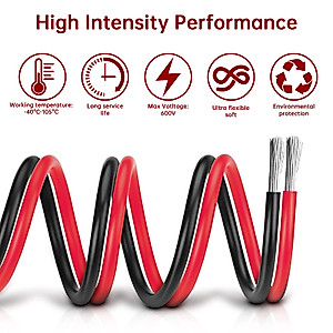 10 Gauge Wire,iGreely 10 AWG Tinned Copper Electrical Wire Cable, 2 Conductor Insulated Wire for Solar Panel Car Audio Automotive Marine Speaker Led Lighting-30Ft Black&30Ft Red