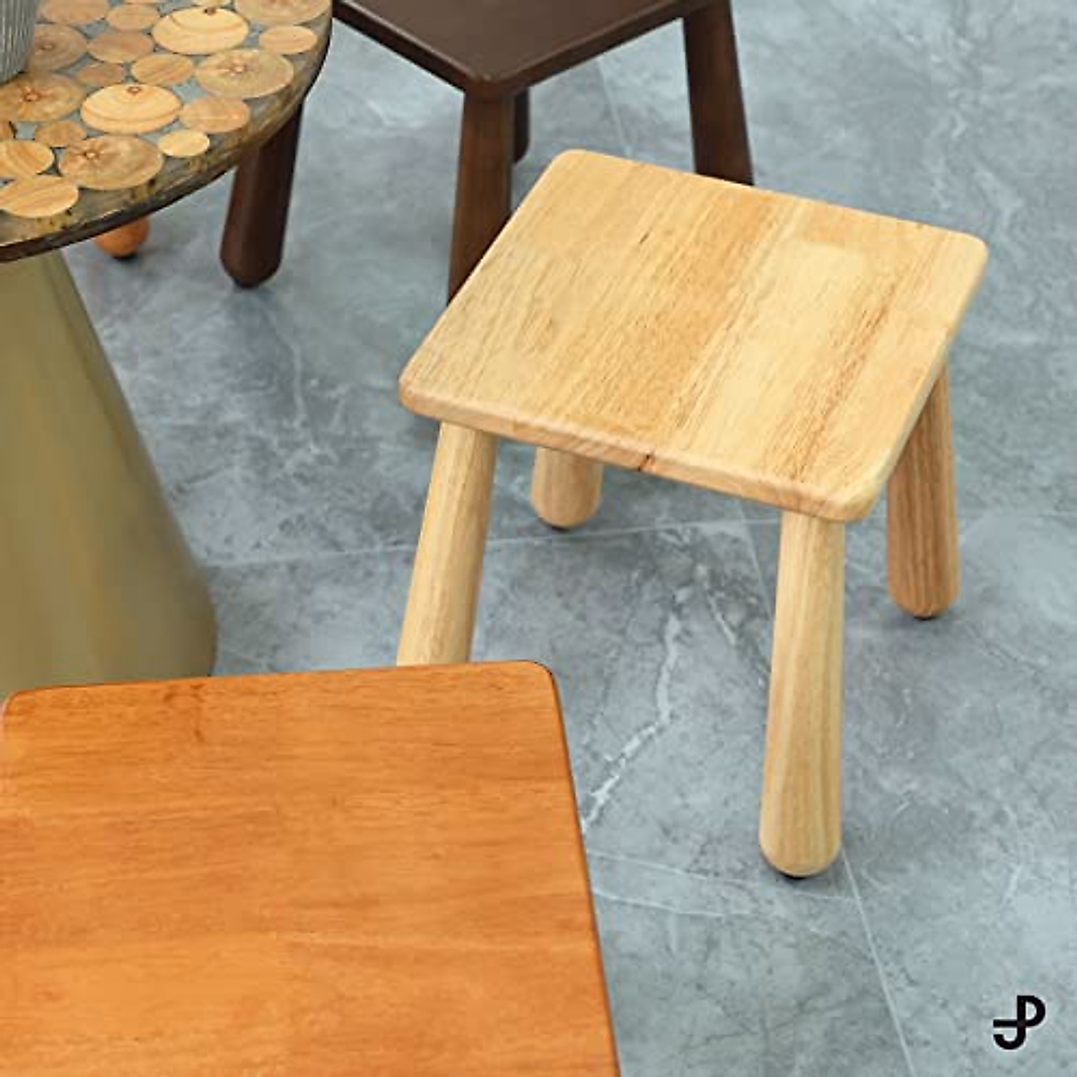 [PJ Collection] Natural Wood Stool, with Portable and Detachable Legs, Lightweight Stool, Foot Stool for Adults, Kids Stool, Use for Toy Room,Bedroom,Kitchen, Bathroom (Square, Natural)