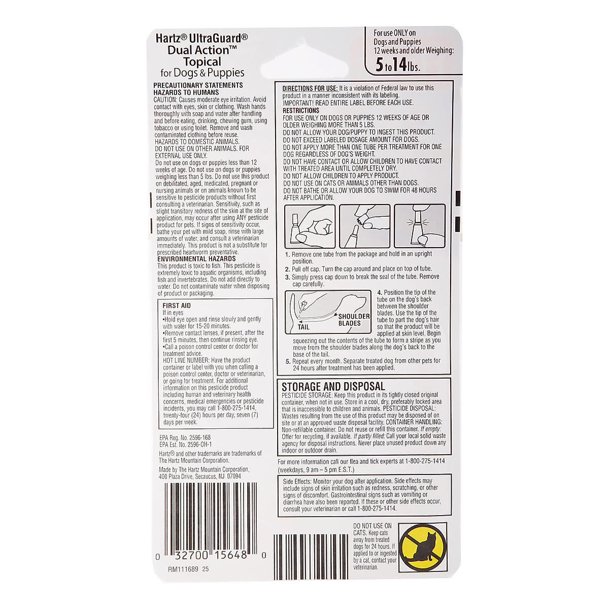Hartz UltraGuard Dual Action Flea & Tick Topical Dog Treatment and Flea and Tick Prevention, 3 Months, 5-14 Pound Dogs(pack of 3)