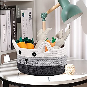 Cat Basket Storage Woven Basket Organizer with Ears Decorative Pet Toy Cute Basket Cotton Rope Basket for Gifts Cat Dog Toy Bin Nursery Room Kids Toy (White, Light Gray and Gray, 8.3 x 4.7 Inch)