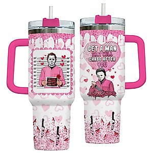 GEPOSTORE Valentines Gifts for Him Her, Horror Character 40 Oz Tumbler with Handle, Scary Cup, Halloween Movie Characters Mug, Gifts for Horror Fans