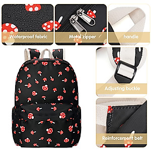 MCWTH Mushroom School Backpack for Girls, Kids Teen School Bags Bookbags with Lunch Box and Pencil Case
