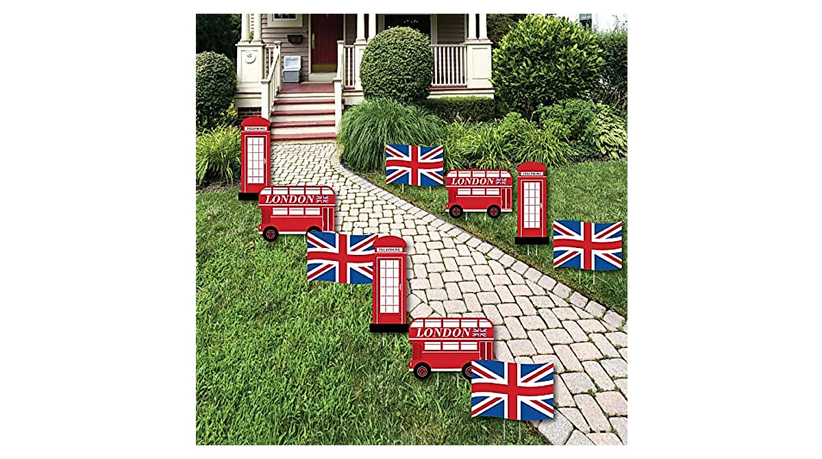 Cheerio, London Party Yard Decorations - Bus, Booth, Flag