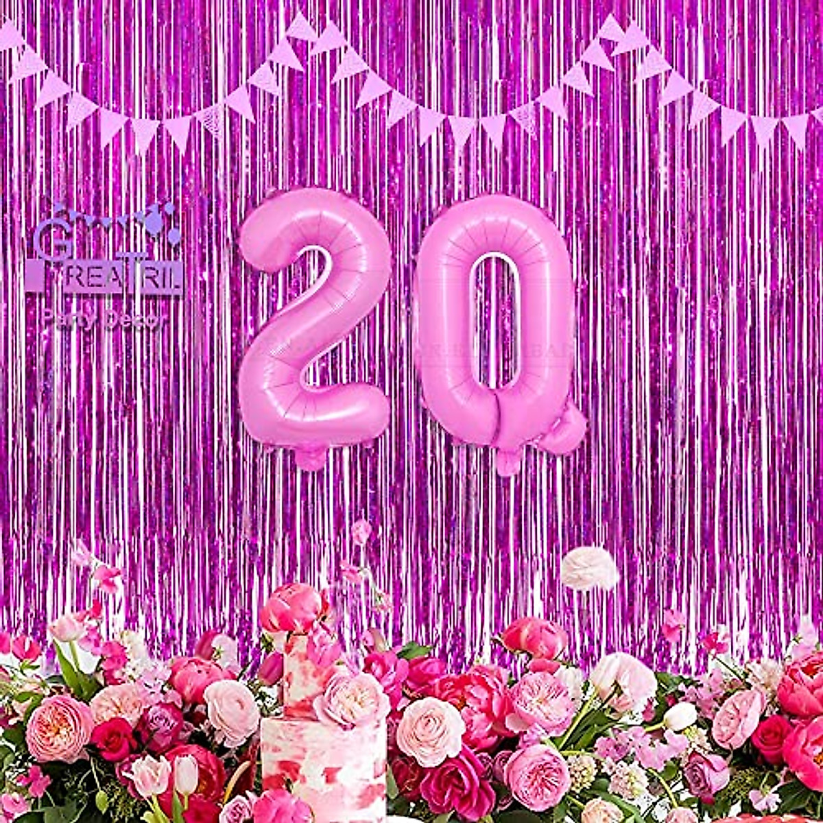 Hot Pink Tinsel Curtain Party Backdrop - GREATRIL Foil Fringe Curtain Photo Booth Streamers for Bachelorette Party Engagement Wedding Party New Years Eve Baby Shower Bridal Shower 2 PCS