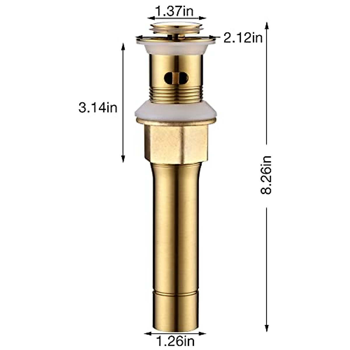 Bathroom Sink Drain with Overflow, Brushed Gold Sink Drain for Bathroom Sink, Universal Stainless Steel Gold Sink Drain, Pop Up Drain Stopper with Detachable Basket