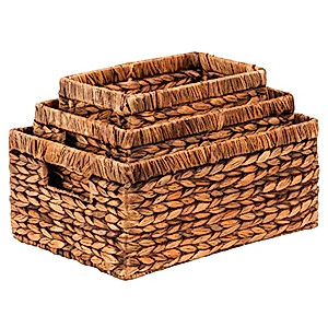 CENBOSS Woven Storage Baskets (Brown Wash, Set of 3 Sizes)