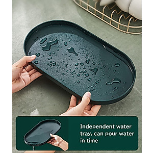 Qulable Dish Rack Drainer with Removable Tray Mini Sink Dish Strainers Drying Rack Drainers Tableware Organizer Waterproof for Kitchen Counter Top(Green)