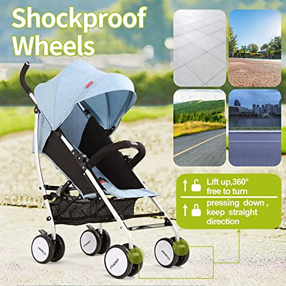 Umbrella Baby Stroller Lightweight Compact Stroller All Terrain Convenience Carriage Stroller Travel Tall Pram for Toddler Big Kids Single Stroller (Azure)