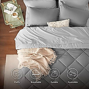 BEDSURE Queen Comforter Set - 7 Pieces Reversible Queen Bed Set Bed in a Bag with Comforters Queen Size, Sheets, Pillowcases & Shams, Grey Bedding Sets