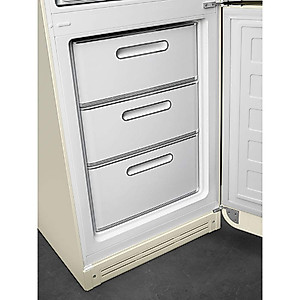 Smeg FAB32 50's Retro Style Aesthetic Bottom Freezer Refrigerator with 11.17 Cu Total Capacity, Multiflow Cooling System, Adjustable Glass Shelves 24-Inches, Cream Left Hand Hinge