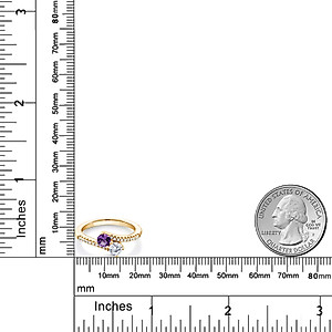 18K Yellow Gold Plated Silver Amethyst White Moissanite from Charles & Colvard and Zirconia Bypass Ring For Women (0.72 Cttw, Gemstone February Birthstone, Round 4MM, Available In Size 5, 6, 7, 8, 9)