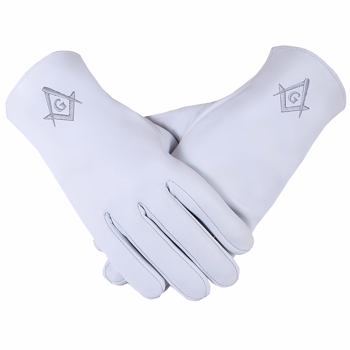 Freemasons Masonic White Leather Gloves with SC&G in Silver Embroidered.Size XX-Large