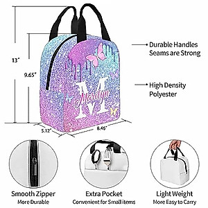 InterestPrint Customized Girls Bookbag with Lunch Bag, Personalized Glitter Butterfly Knapsack Backpack Custom Name Backpack and Lunch Box for Granddaughter Niece