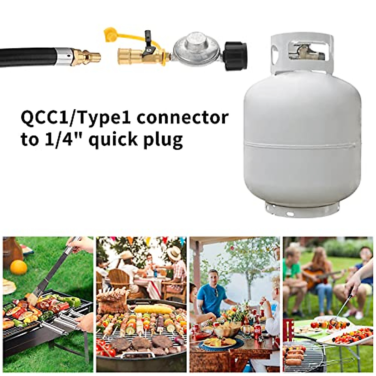 DRELD Propane 1/4" Quick Connect Adapter with Gas Grill Regulator, QCC1 Adapter Propane Regulator with Quick Connect 20-50lbs Propane Tanks to Gas Grill, for Fire Pit, Heater, BBQ Stove Camping