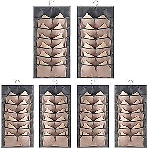 YUNZSXJY Bra organizers hanging bra storage bra hanger Double Sided with Pockets,Space Saving closet organzier for Bra underwear Clothes Socks wardrobe (Gray, 3PCS 6+6 Pockets)