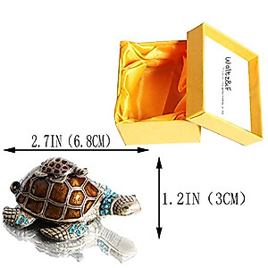 Waltz&F Turtle Trinket Jewelry Box with Sparkling Light Green Crystals,Hinged Trinket Box Hand-painted Figurine Collectible Ring Holder
