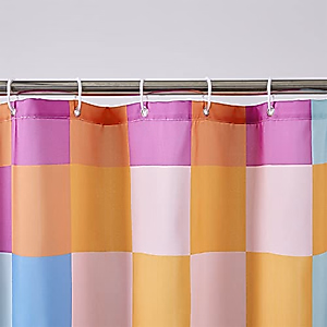 RoomTalks Multicolored Checkered Retro Fabric Shower Curtain for Bathroom, Heavy Duty & Waterproof Bright Rainbow Colorful Modern Simple Groovy Aesthetic Shower Curtain Set with Hooks Bathroom Decor