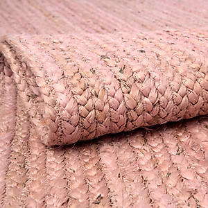 Agro Richer Handwoven Jute Area Rug, 4x6 ft. Natural Pink Yarn- Rustic Vintage Beige Braided Reversible Rectangular Rugs for Bedroom, Kitchen, Living Room, Farmhouse