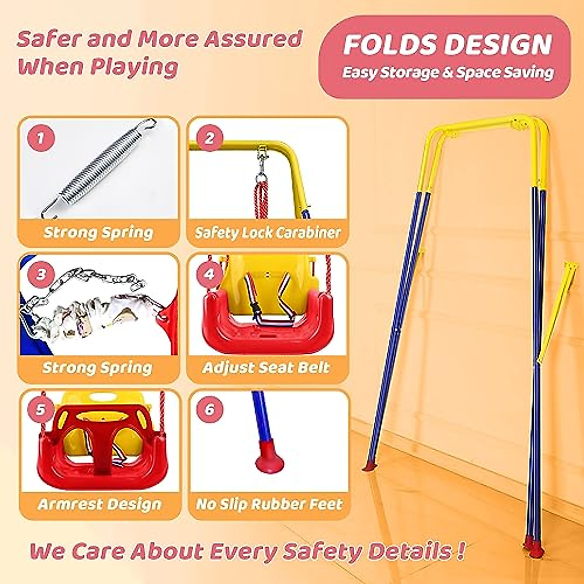 HHNAEJX 4-in-1 Toddler Swing Set and Baby Jumper, Baby Swing Stand Indoor/Outdoor Play,Anti-Flip Snug & Easy to Assemble Infants to Teens Kids Swing Seat for Playground