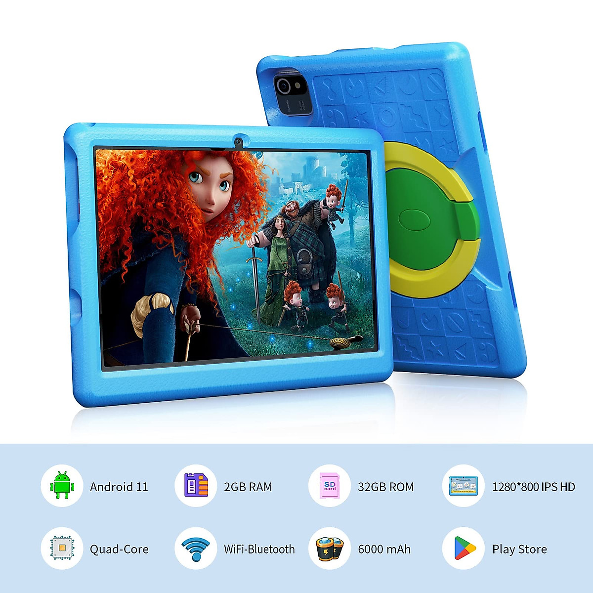 HotLight Kids Tablet, 10 inch Tablet for Kids with Parental Control, Android 12 Tablet Quad-core, 2GB RAM+32GB ROM, 5000mAh, Dual Camera, WiFi Tablet with Case Blue