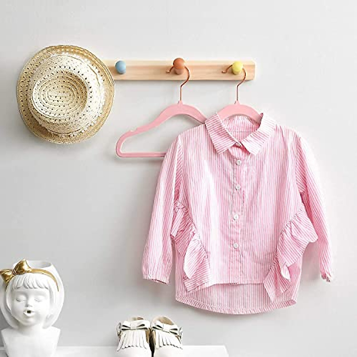 TIMMY Baby Velvet Hangers Non-Slip Baby Clothes Hangers, 11.8” Inch 50 Pack Space Saving Childrens Hangers -360° Swivel Rose Gold Hook, Strong & Durable Infant/Toddler Pink Hangers