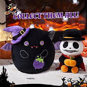 HappySpot Halloween Bat Plush,Black Bat Stuffed Animals with Purple Wizard Hat Witch Cauldron,Cute Halloween Bat Plush Toy,11.8'' Soft Halloween Bat Plushie Pillow Halloween Decoration Gifts for Kids