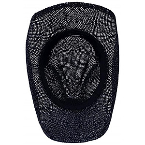 Black Straw Cowboy Hat for Men, Faux Leather, Longhorn, Shapeable Brim