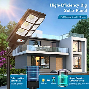 VUAA 2 Pack Solar Street Lights Outdoor Waterproof, 6500K 10000LM LED Solar Lights for Outside Dusk to Dawn, Solar Flood Lighting with Motion Sensor and Remote Control for Parking Lot, Garage