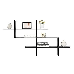 Danya B. 3-Tier Rustic Hanging Wall Mount Floating Ladder Accent Shelf with Criss Cross Asymmetrical Modern Design (Black)