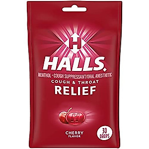 HALLS Relief Cherry Cough Drops, 30 Drops