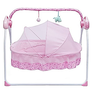 TFCFL Electric Baby Crib Cradle, 5-Speed Baby Bassinet Auto Rocking Chair Chair Bed with Remote Control Infant Musical Sleeping Basket for 0-18 Months Newborn Babies 25KG/55LBS Capacity (Pink)