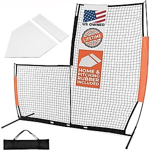 Aceletiqs Flexible L Screen Baseball Pitching Net 7x7ft Pitching Screen Protector with Metal Base, Fiberglass Poles, and Polyester Netting [Carry Bag Included]