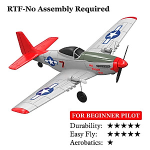 VOLANTEXRC RC Plane Ready to Fly for Beginners, 2.4Ghz 2CH RC Airplane P51 Mustang Toy Gift for Kids & Adults, with Gyro Stabilization System&2 Batteries (762-3)