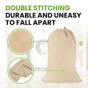 PACK of 2, 100% Cotton Extra-Large Laundry Bag 24 Inches by 36 Inches in Natural Color by Linen Clubs - Lightweight and Durable, gives you a long-term solution to your laundry carrying needs