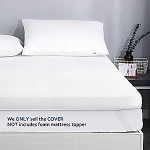 Mattress Topper Cover (Cover Only) Twin Size, 3-4 Inch Zippered Cooling Bamboo Cover for Latex Mattress Topper, Removable Memory Foam Mattress Topper Cover with Straps