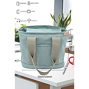 Green Canvas Tote Bag Casual Multi pockets Handbags Large Capacity Shopping Shoulder Bag with Pocket Bags Work Purses Travel Satchel