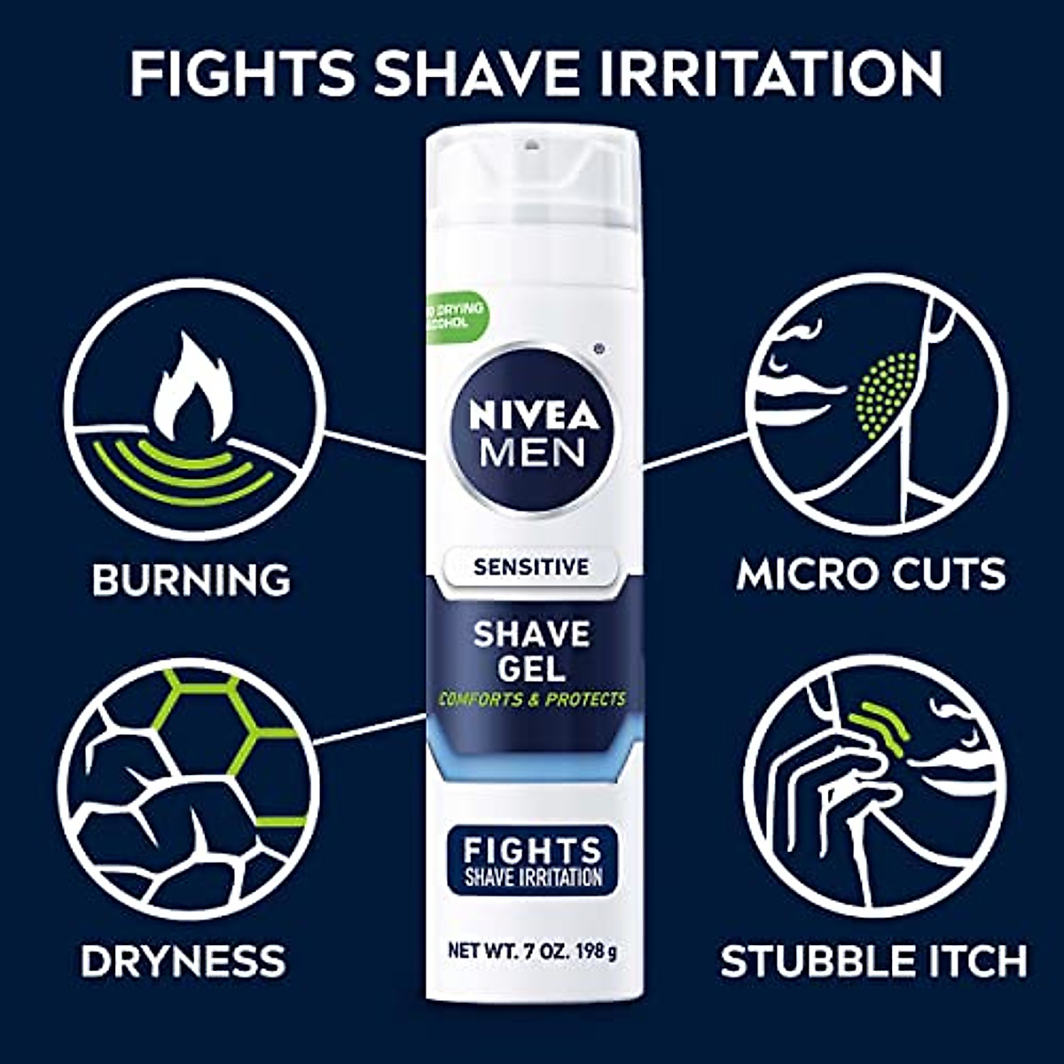 NIVEA MEN Sensitive Shave Gel with Vitamin E, Soothing Chamomile and Witch Hazel Extracts, 7 Oz Can