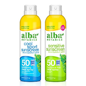 Cool SPF 50 Sport & Sensitive Fragrance Free SPF 50 Sunscreen Aerosol Clear Spray Can (Pack of 2)